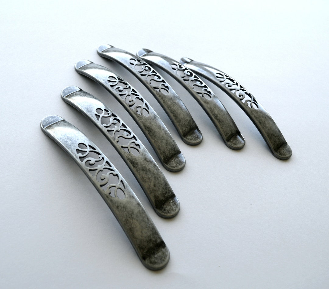 Set of 6 Titanium Finish Cabinet Handle. Ornament Cabinet Pull. Dark ...