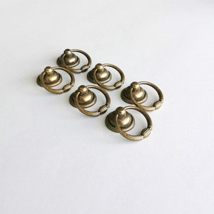 Set of 6 Unique Statement Ring Pull. Antique Brass Drop Knob. Drawer ...