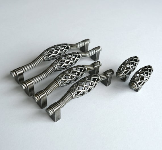 Set of 6 Titanium Finish Cabinet Handles. Old Silver Cabinet | Etsy