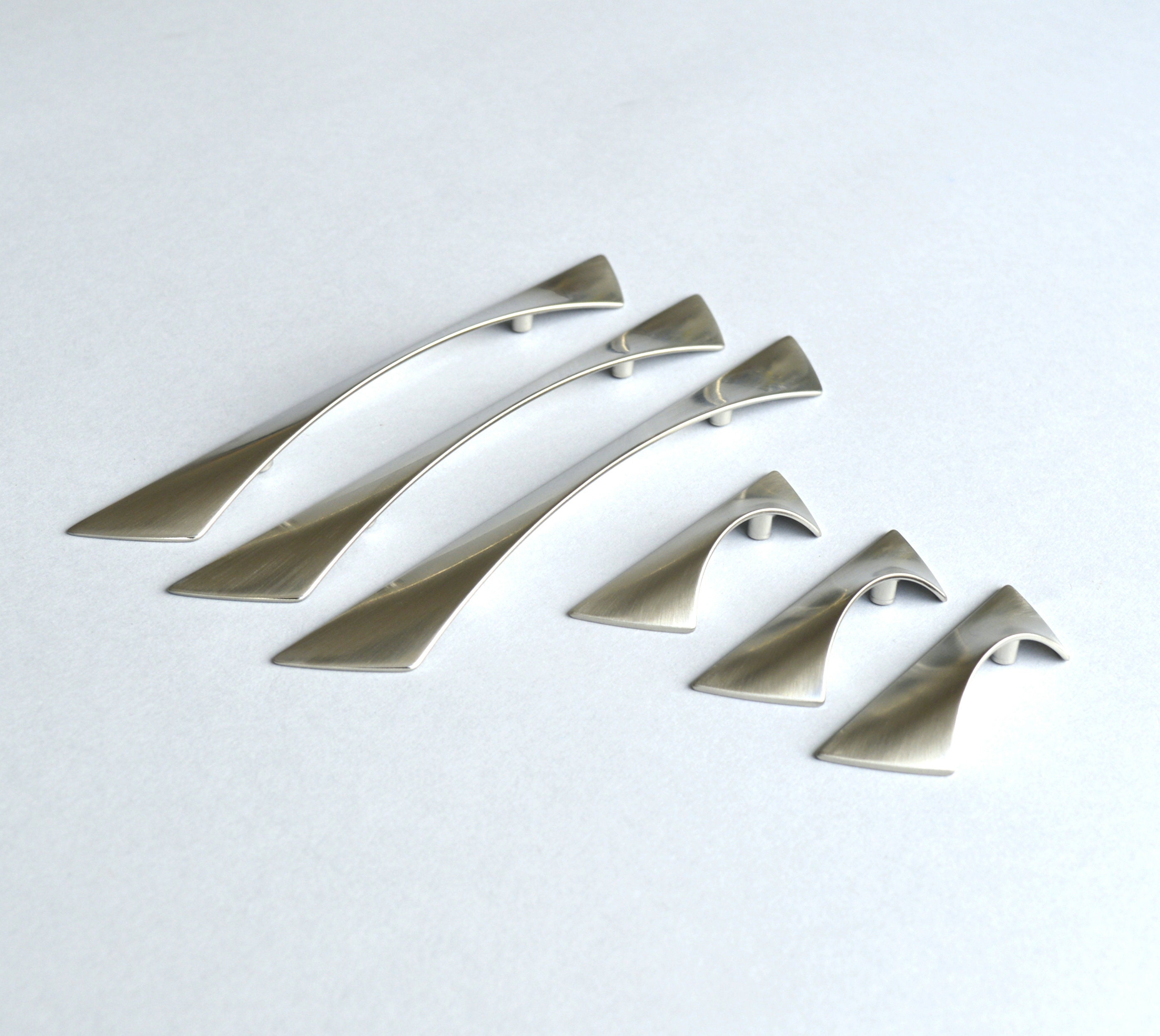 Set of 6 Modern Brushed Nickel Cup Cabinet Pulls. Brushed - Etsy
