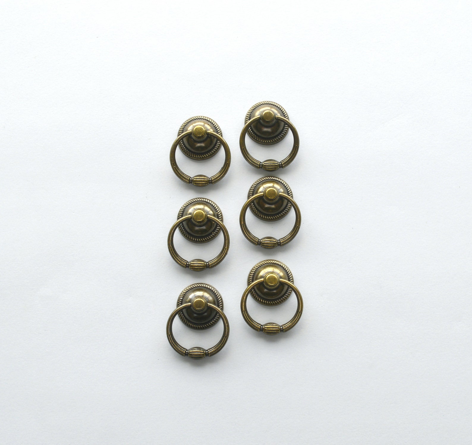 Set of 6 Unique Statement Ring Pull. Antique Brass Drop Knob. Drawer ...