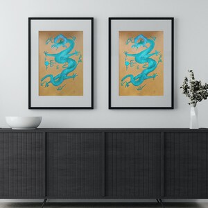 PRINTABLE Green Dragon Hand Drawing Art Feng Shui Art Water Color Art ...