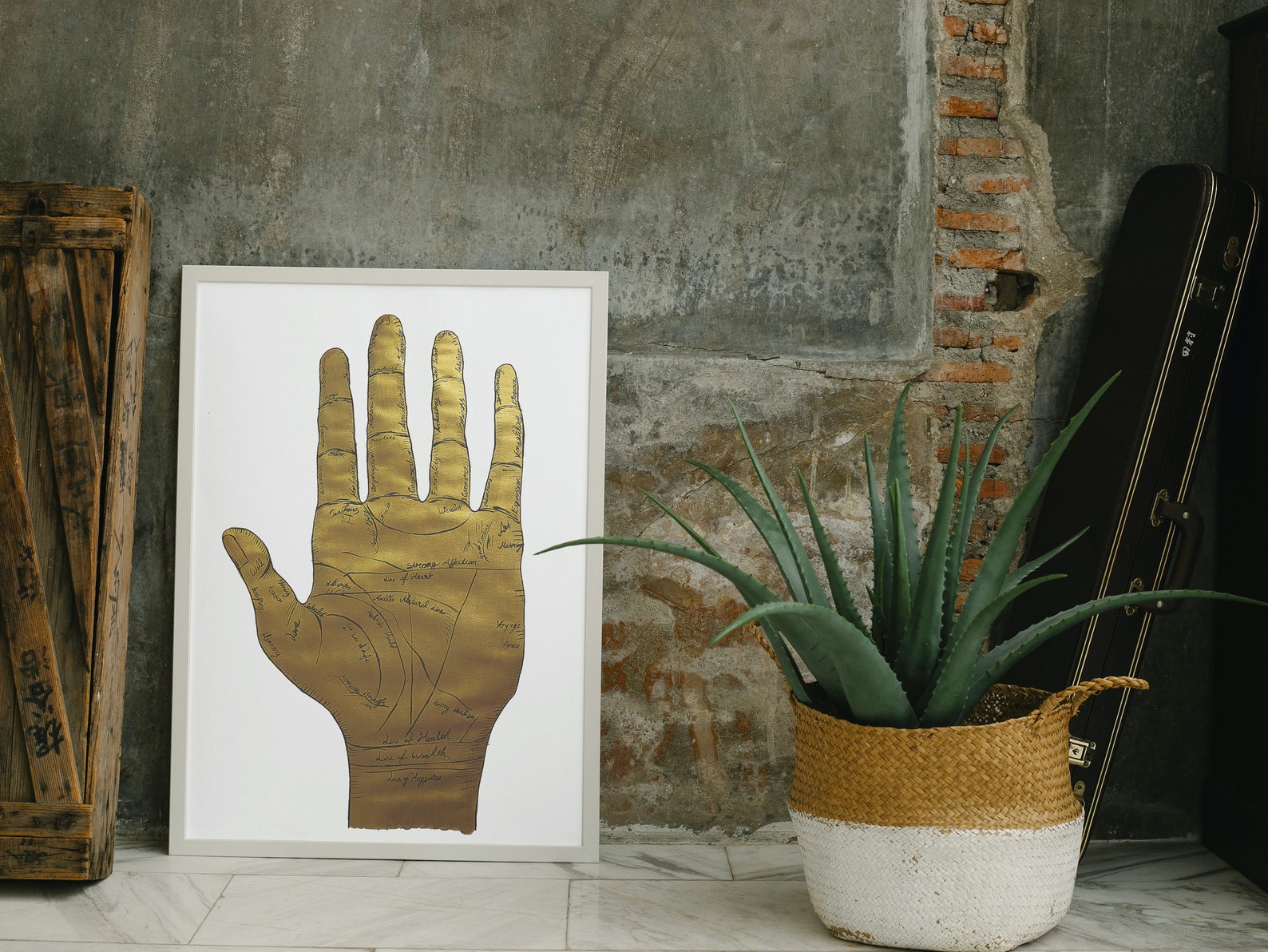 PRINTABLE Gold Left Hand Palmistry Palm Line Hand Drawing Art Luxury ...