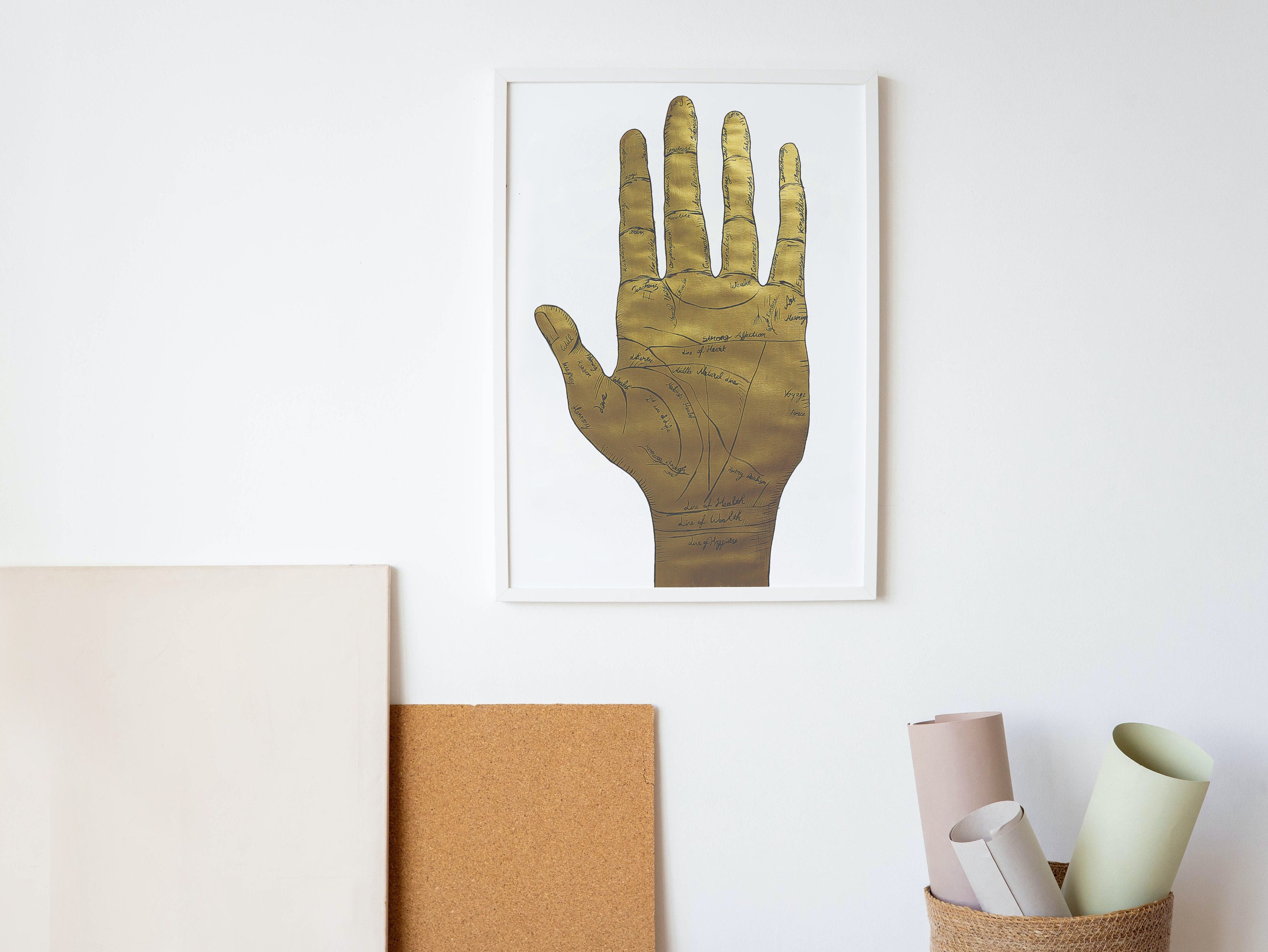 PRINTABLE Gold Left Hand Palmistry Palm Line Hand Drawing Art Luxury ...