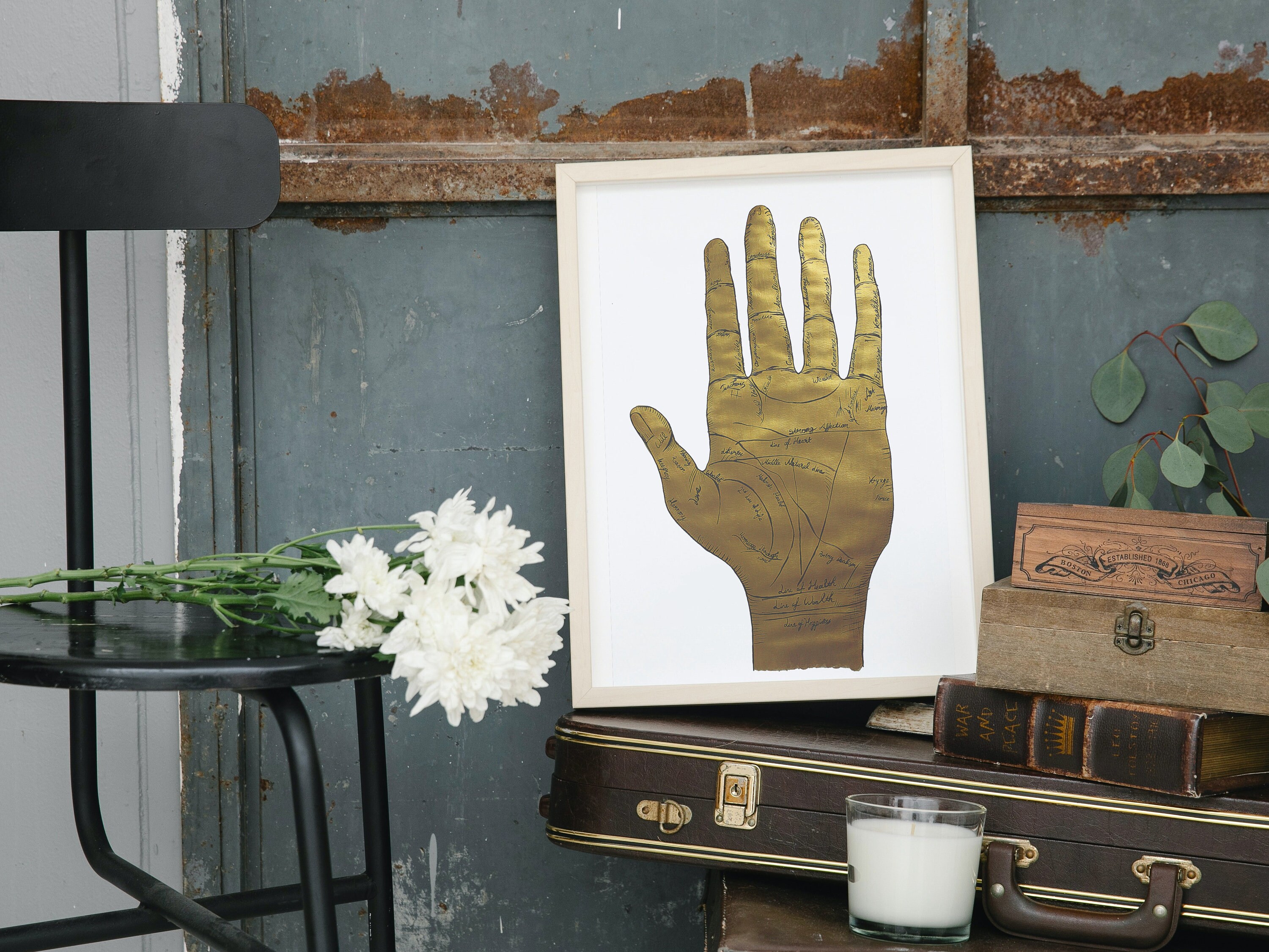 PRINTABLE Gold Left Hand Palmistry Palm Line Hand Drawing Art Luxury ...