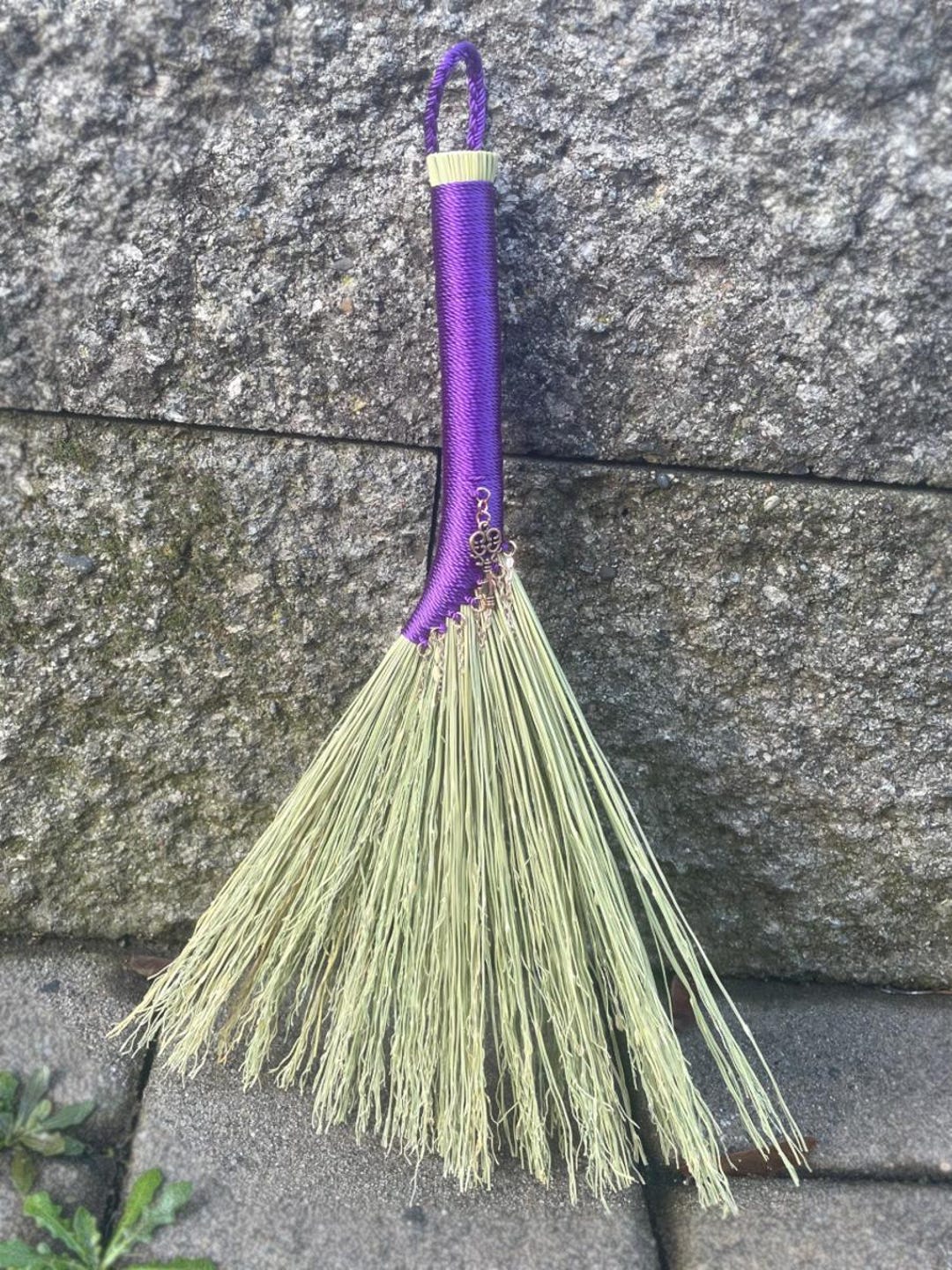 Handmade Hen Wing 12" Hand Broom With Purple Handle, Key Charm and ...