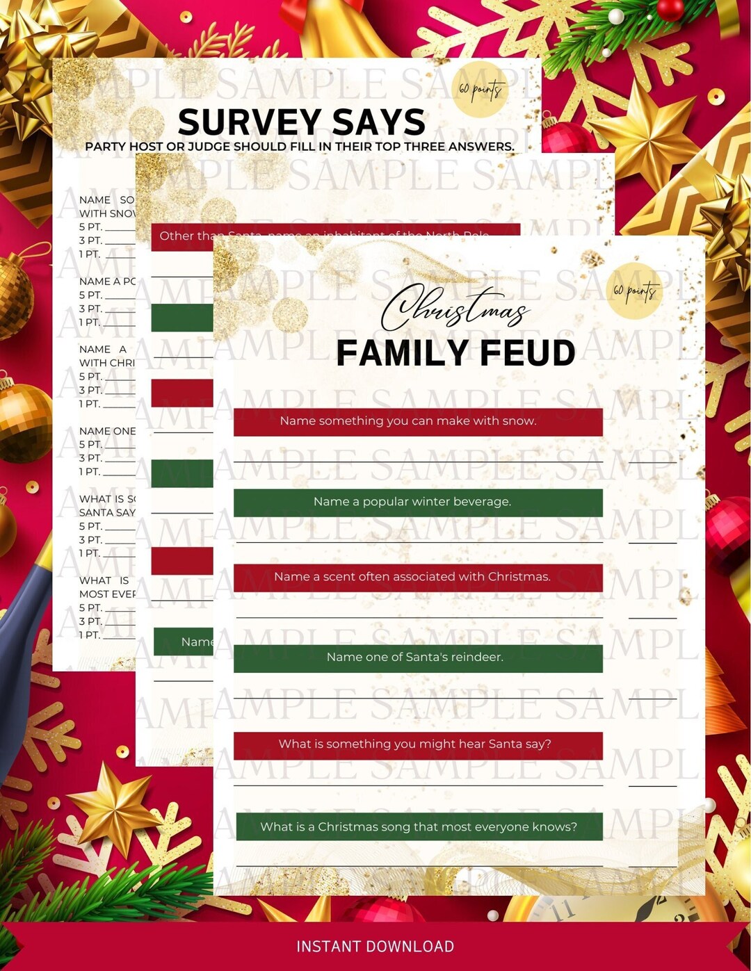 Christmas Party Family Feud Game for Family, Friends, Guests, Coworkers ...