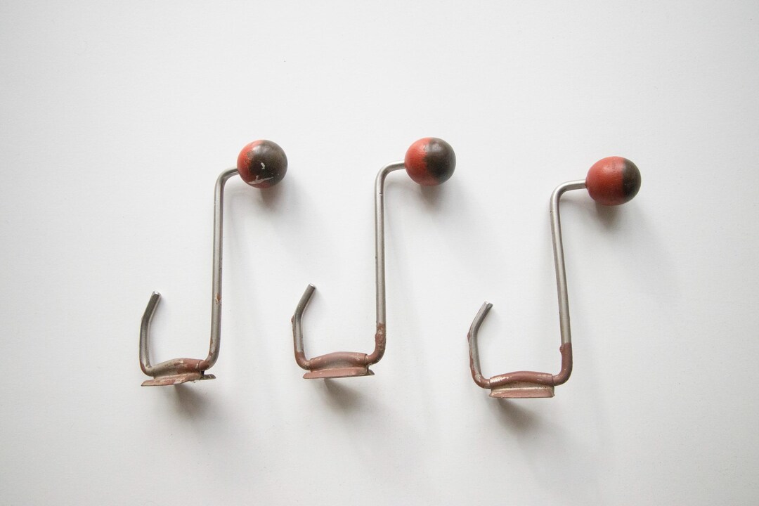 Vintage Atomic Ball Hook - Metal and Wooden Ball Hook - Red / Brown ...