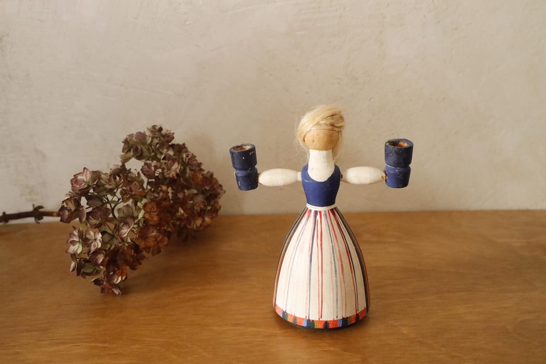 Swedish Wooden Women Candle Holder / Lovely Tiny Wooden Lady for ...
