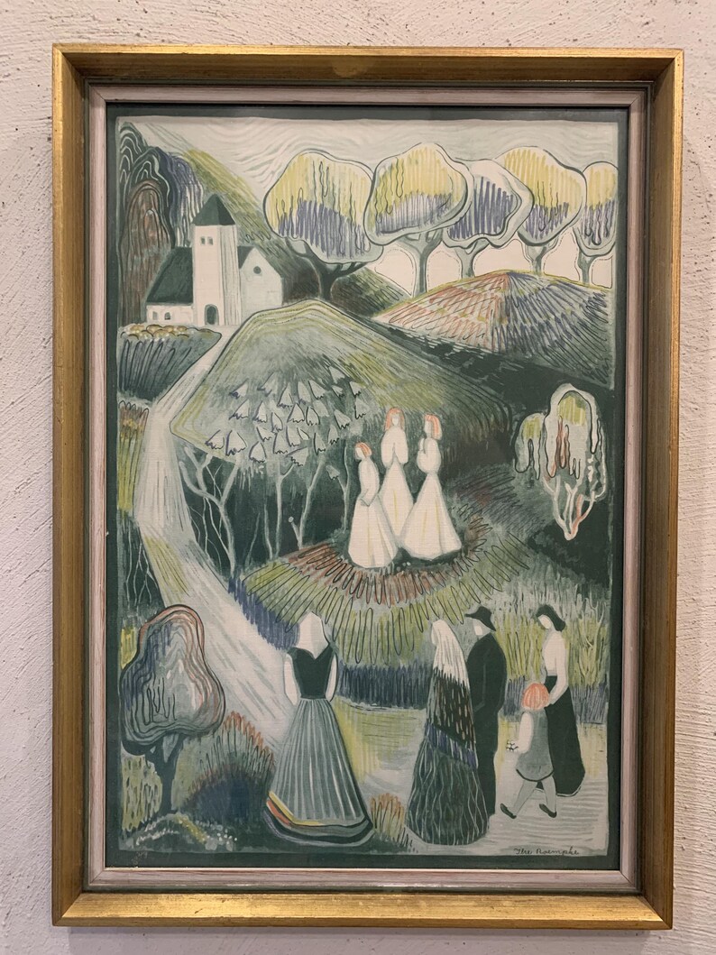 Ilse Roempke / Vintage Swedish Printed Tapestry / Gorgeous Village Life ...