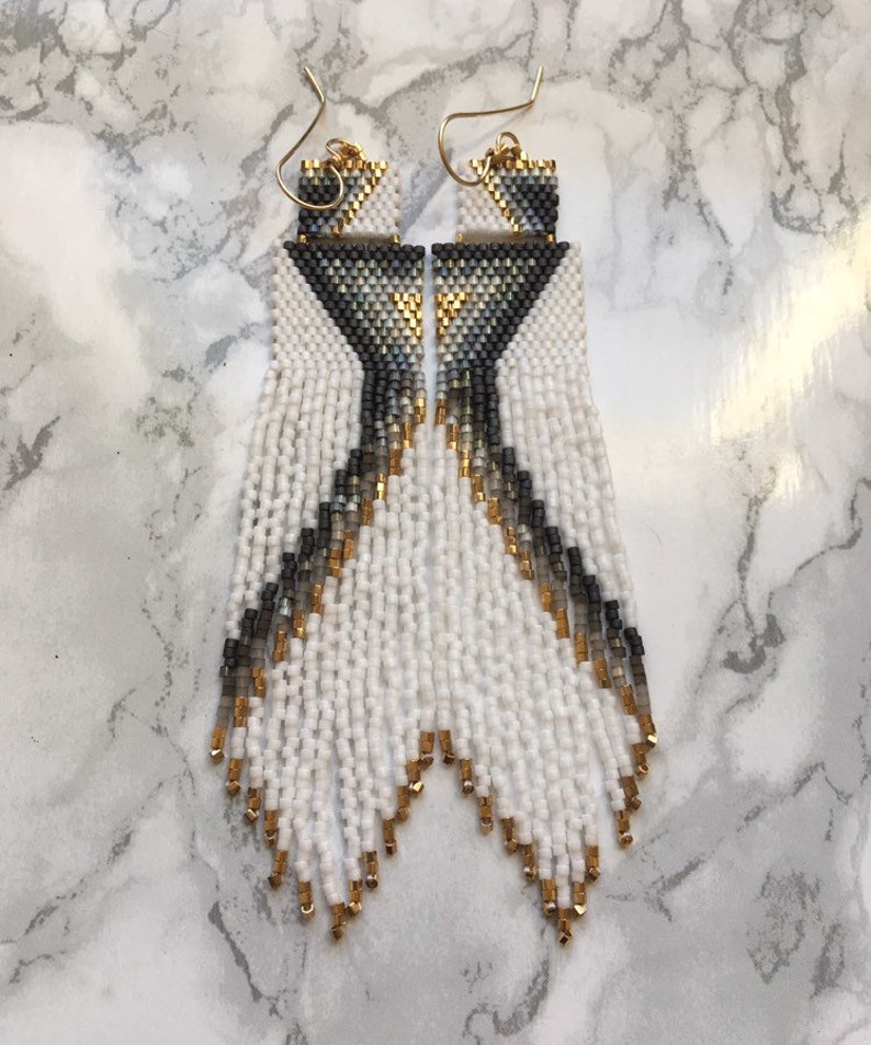 Lightening bolt boucles doreilles en franges de perles blanc boucles ...