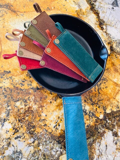 Leather Suede Handle Holders. Pot Holder. Skillet Handle. - Etsy