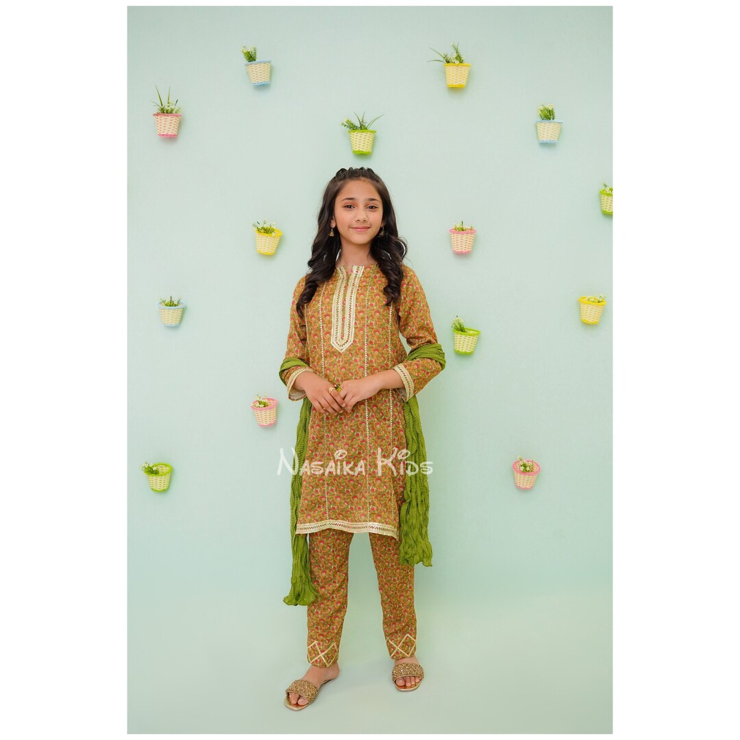 Multi Color Pakistani Girls 2pc Cotton Shalwar Kameez Kurta Pajama Pant ...
