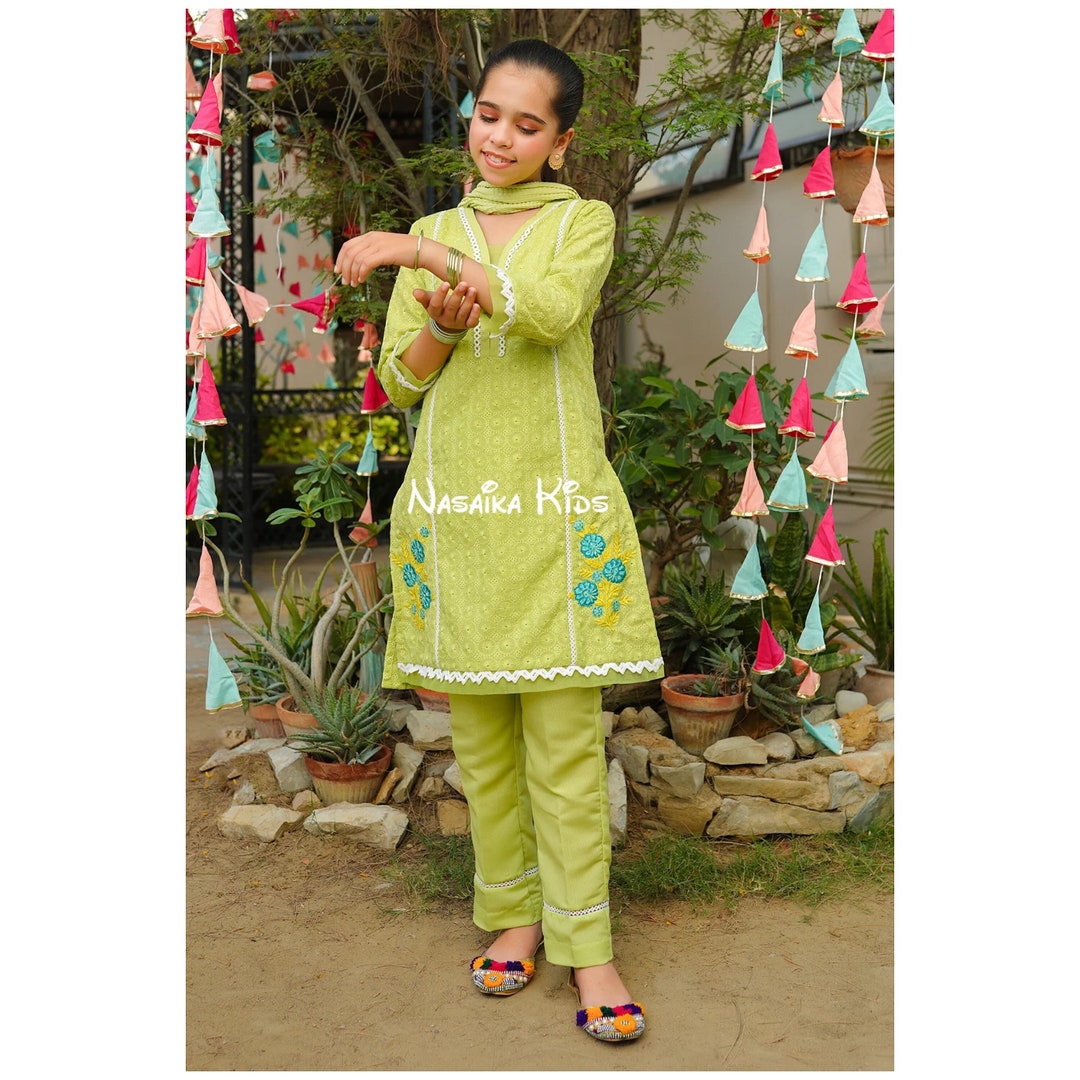 Pakistani Girls 3pc Chikankari Cotton Shawlar Kameez Kurta Pajama - Etsy