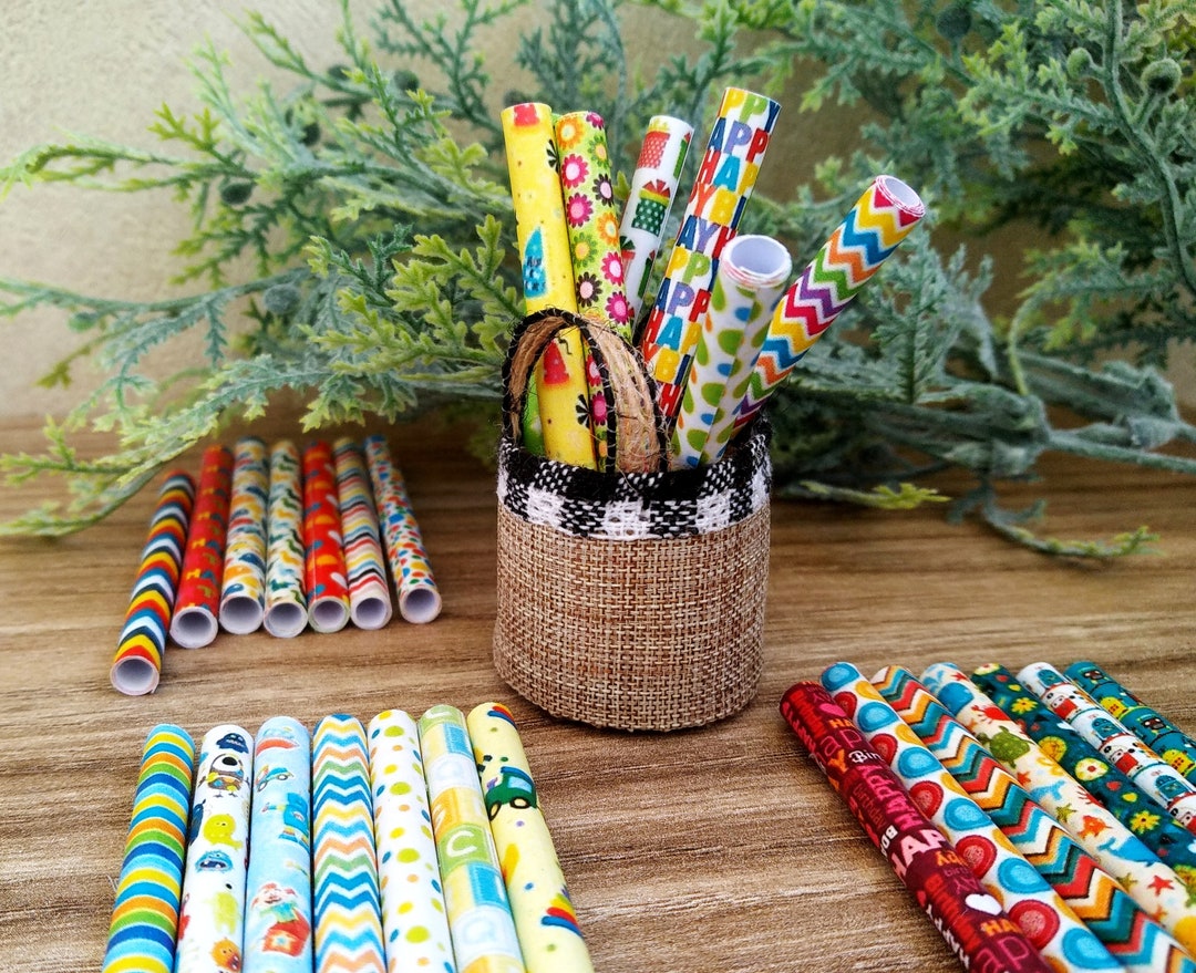 Miniature Wrapping Paper 1:12 Set of 7 Pieces, Dollhouse Wrapping Paper ...