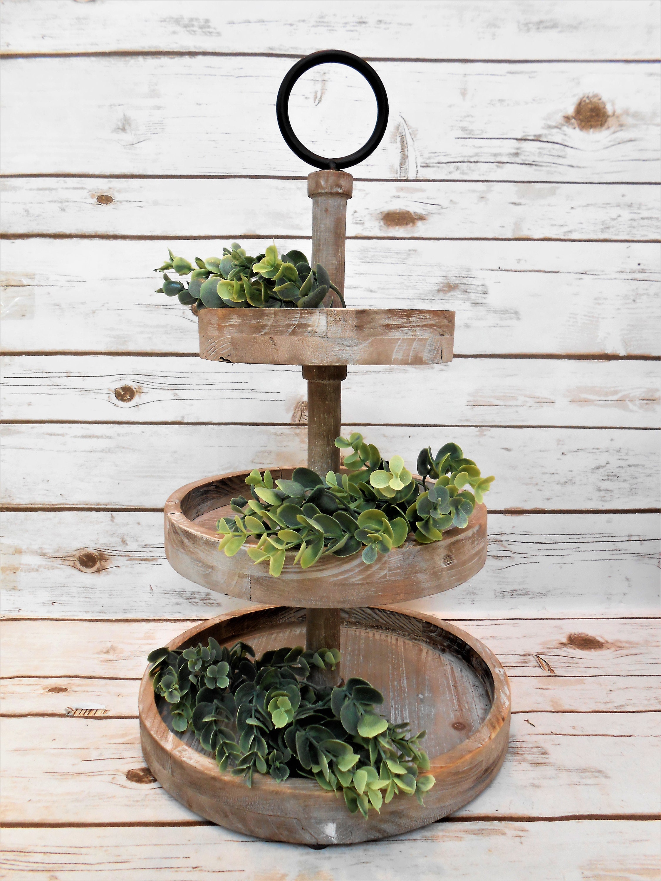 3 Tiered Tray / Rustic Tiered Tray and Greenery / Decorative - Etsy