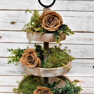 Rustic Burlap Rose Tiered Tray Decor / Farmhouse Tiered Tray Bundle ...