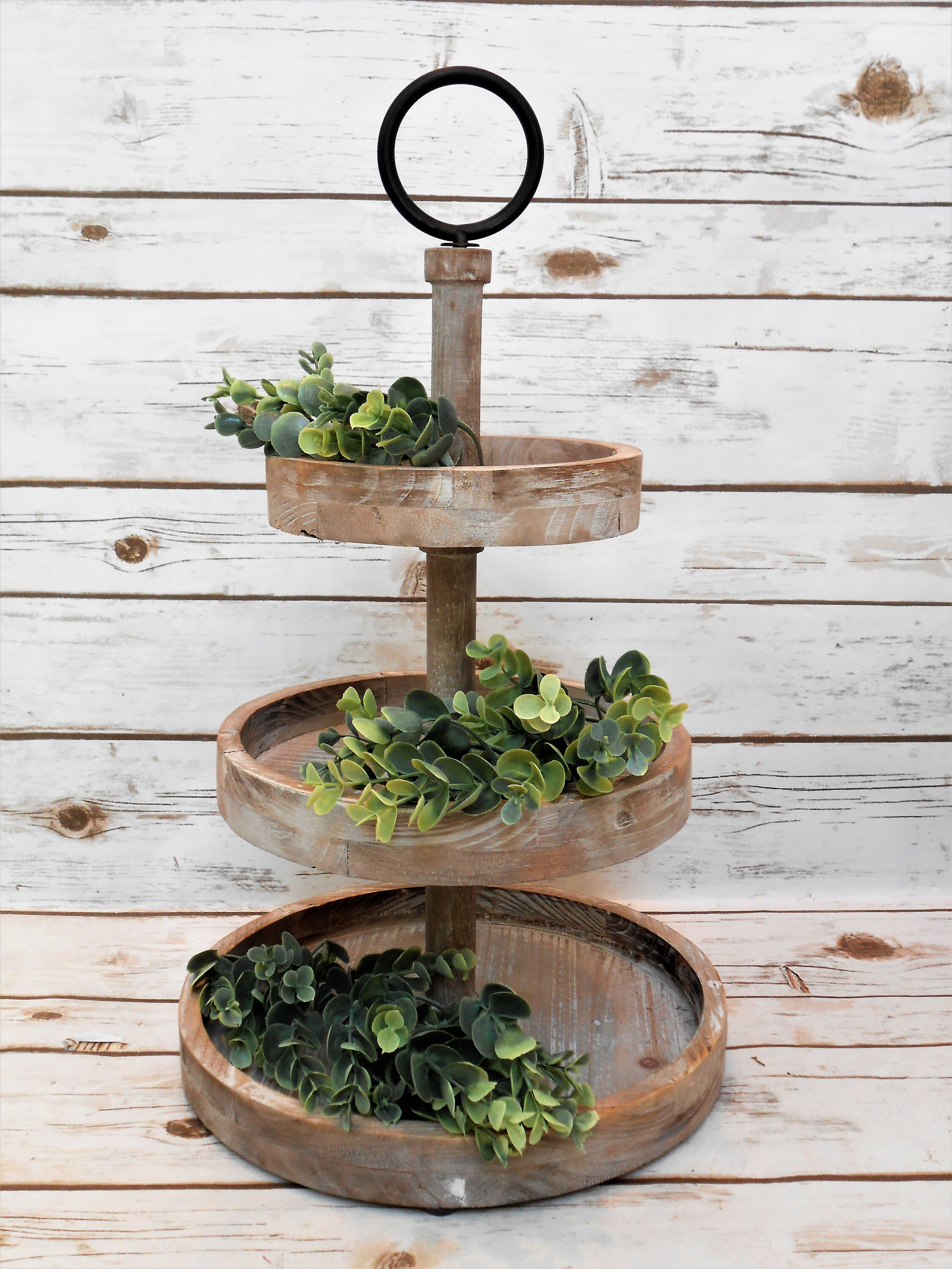 3 Tiered Tray / Rustic Tiered Tray and Greenery / Decorative - Etsy