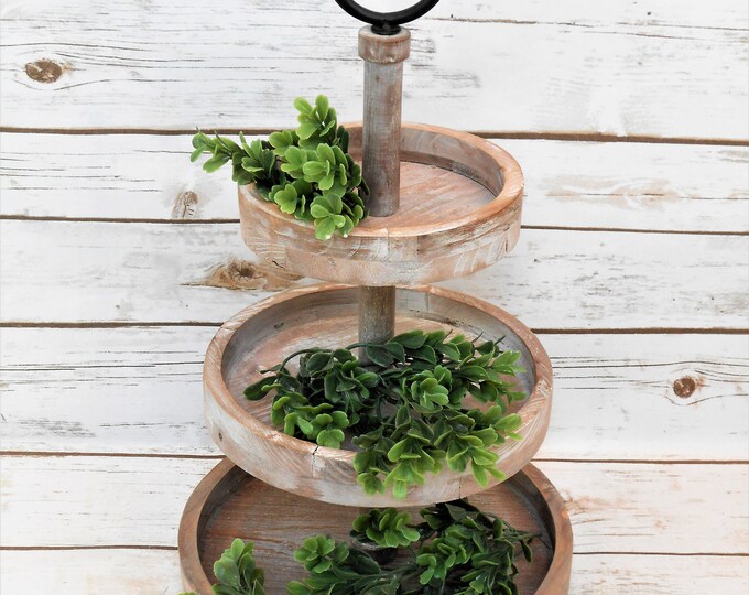 3 Tiered Wooden Tray / Rustic Tiered Tray and Box Wood Greenery ...
