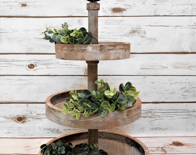 3 Tiered Tray / Rustic Tiered Tray and Greenery / Decorative Tray ...