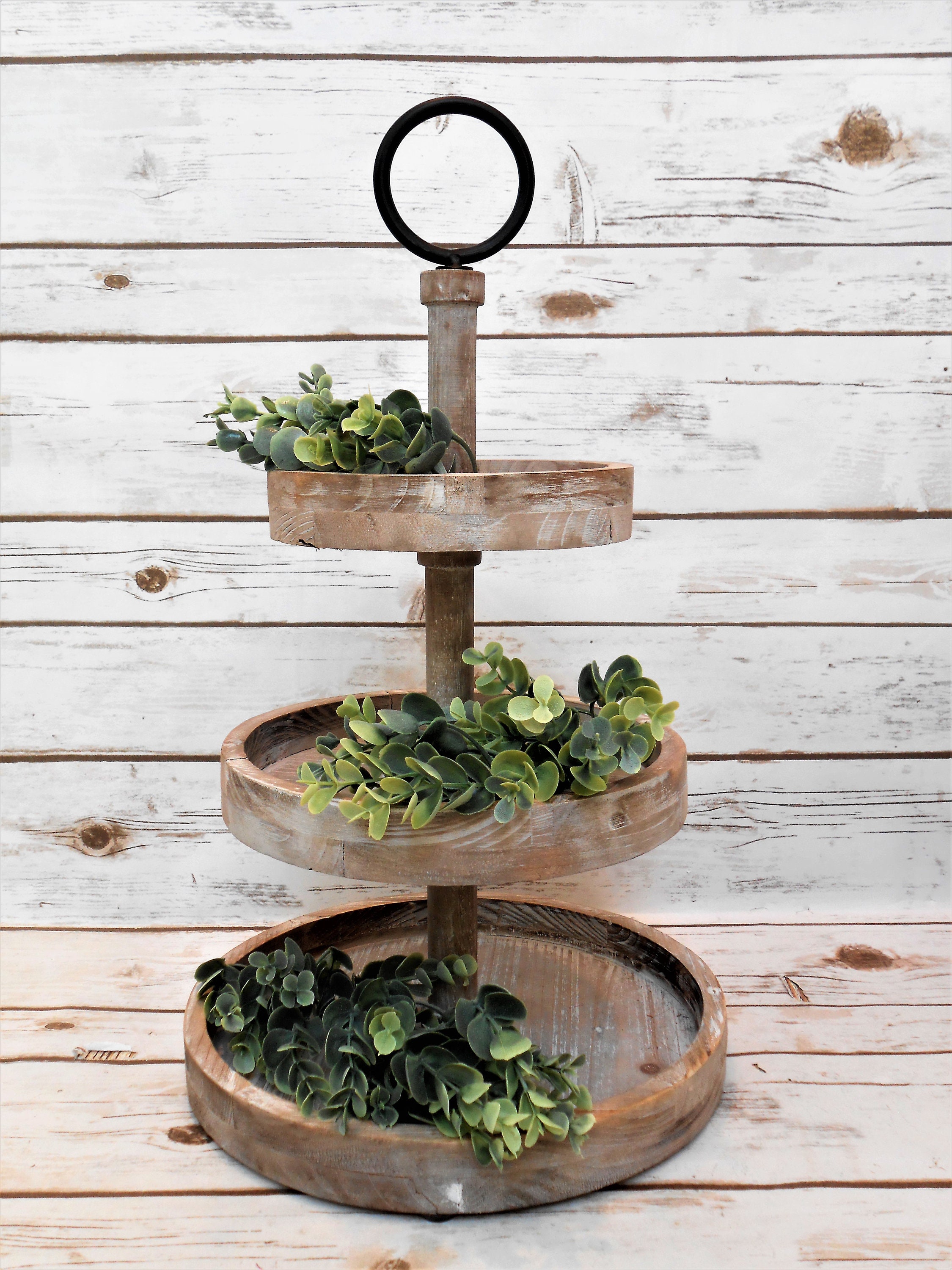 3 Tiered Tray / Rustic Tiered Tray and Greenery / Decorative - Etsy