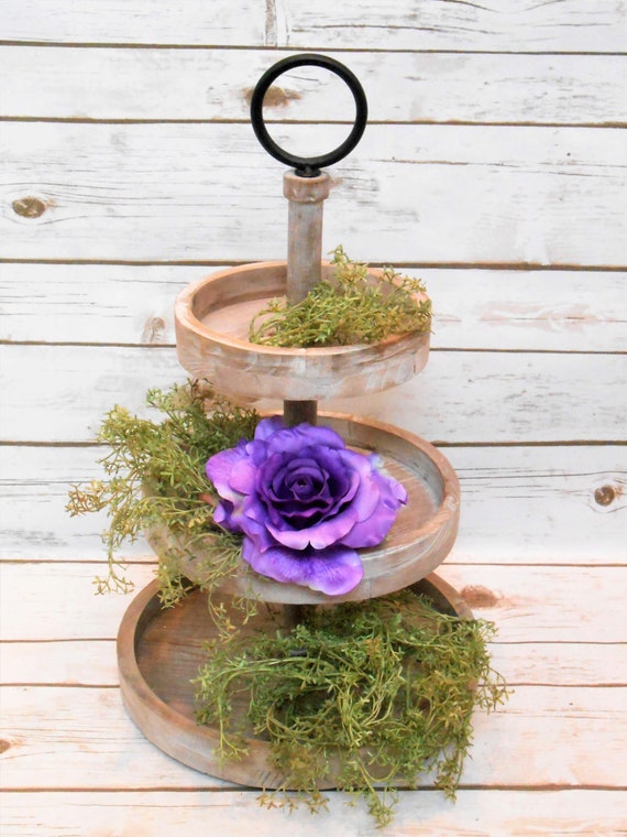 Tiered Tray Greenery and Flower / Kitchen Tray Decor / Purple | Etsy