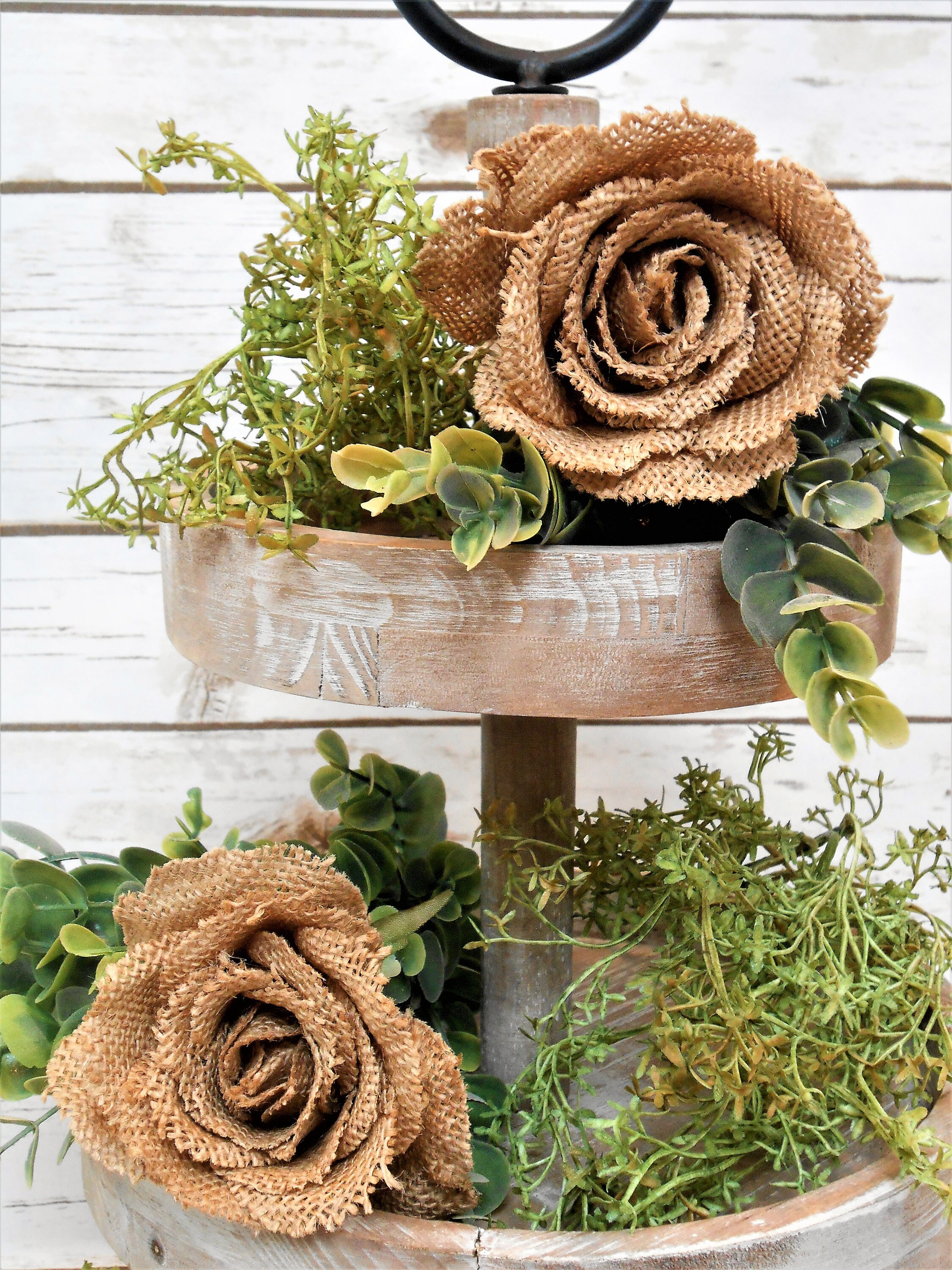 Rustic Burlap Rose Tiered Tray Decor / Farmhouse Tiered Tray - Etsy