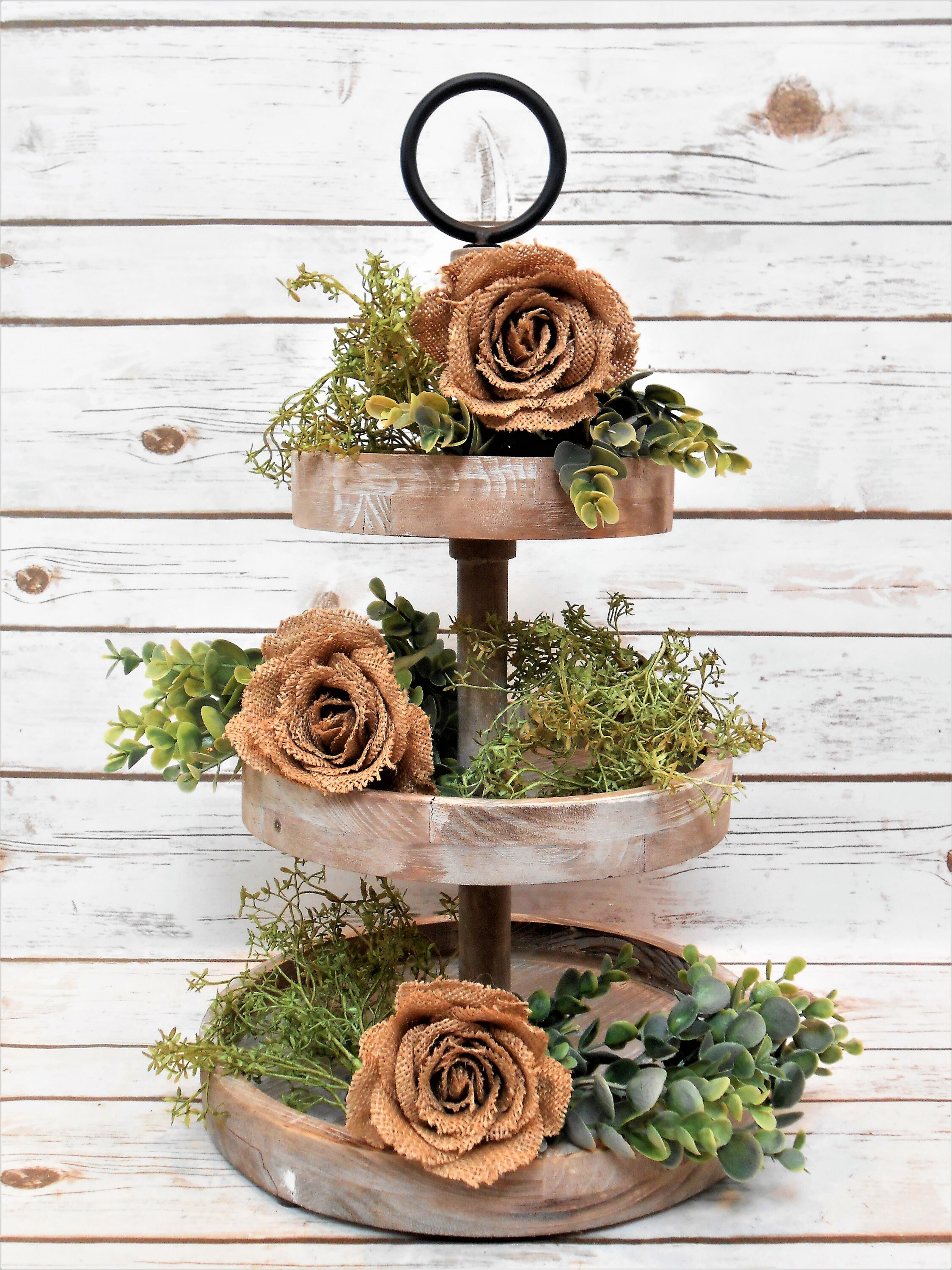 Rustic Burlap Rose Tiered Tray Decor / Farmhouse Tiered Tray - Etsy
