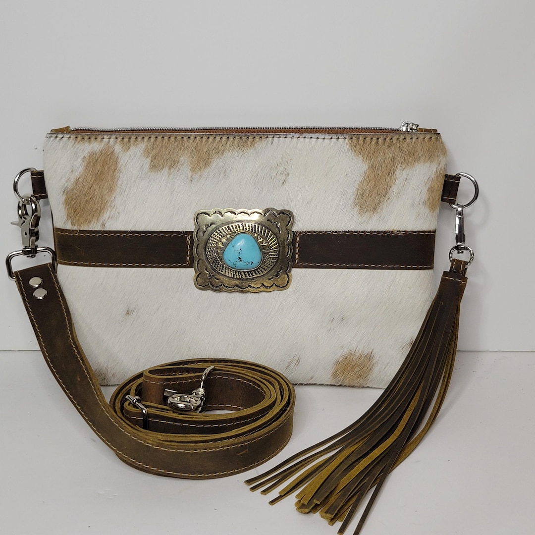 Cowhide Crossbody Purse, Cowhide Saddle Leather, Western Turquoise ...
