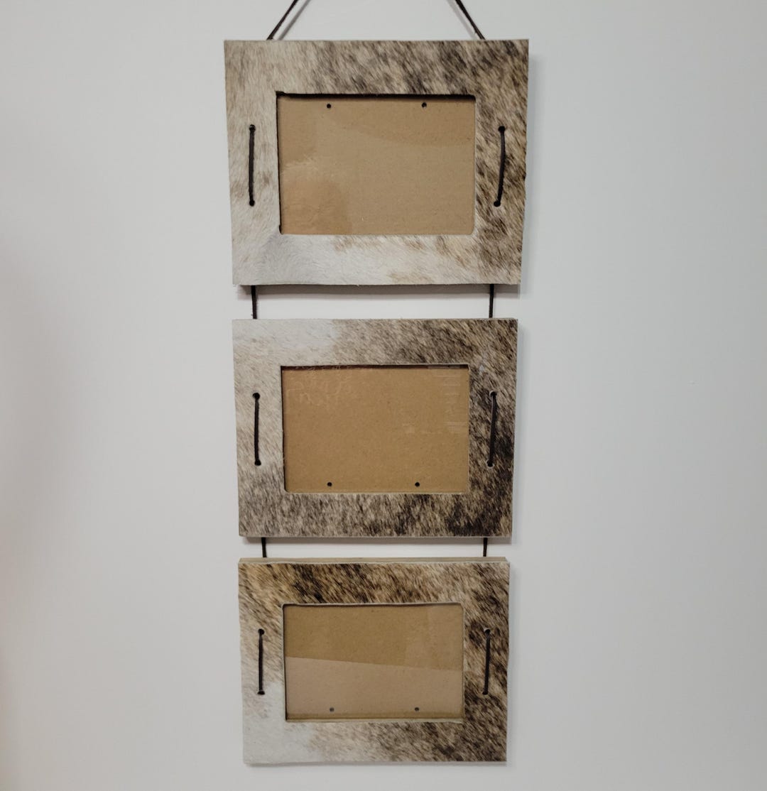Picture Frames. Set of 3 Cowhide Covered Photo Frames, Western Home ...
