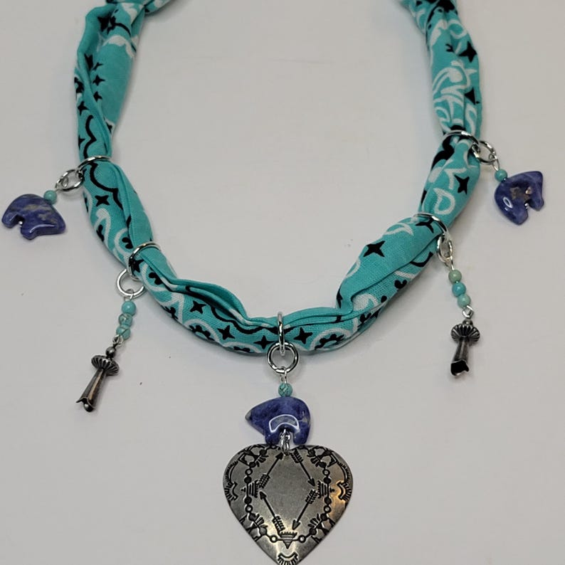 Bandana Necklace, Squash Blossom Charms Turquoise Bandana Neckace - Etsy