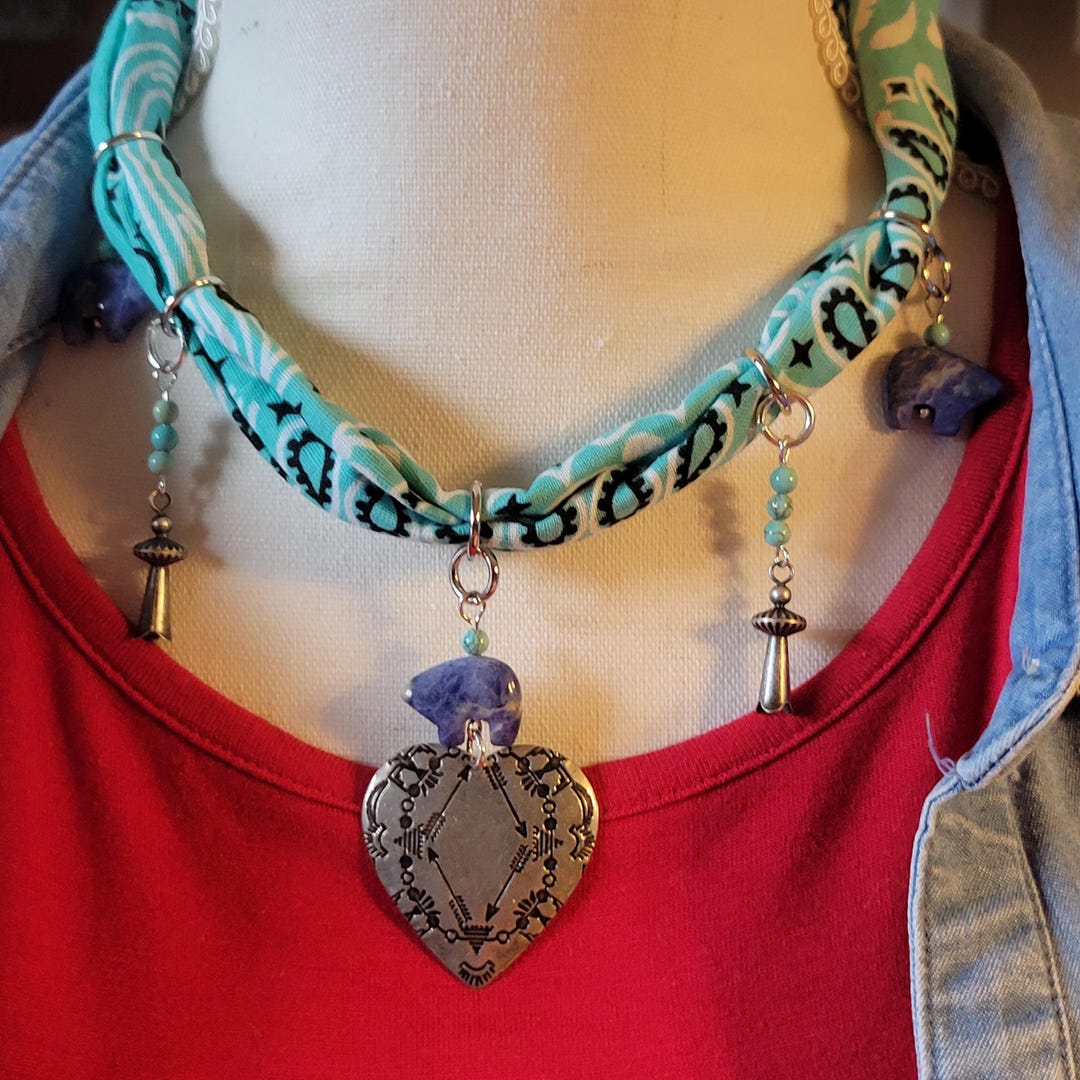 Bandana Necklace, Squash Blossom Charms Turquoise Bandana Neckace - Etsy