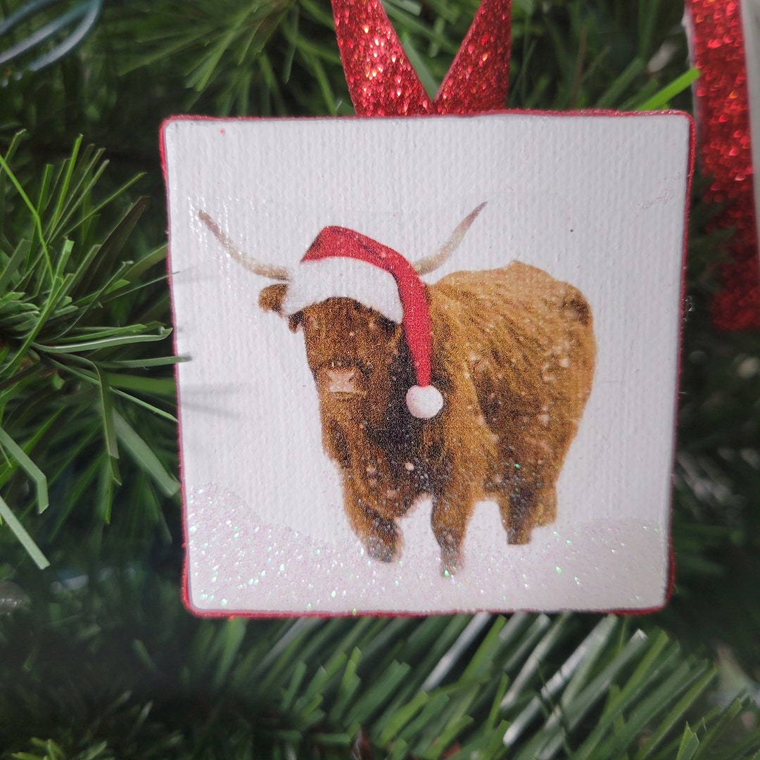 Highland Cow, Christmas Tree Ornaments, Canvas - Etsy