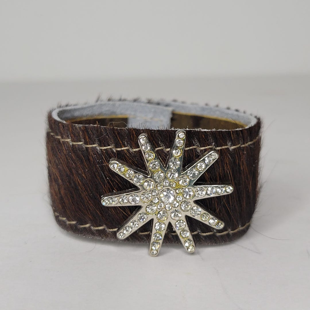 Cowhide Cuff Bracelet, Cowhide Cuff With Crystal Rowell - Etsy