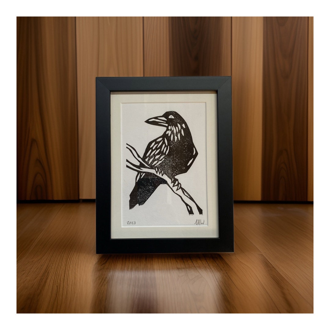 Raven Linocut Available Framed and Unframed - Etsy