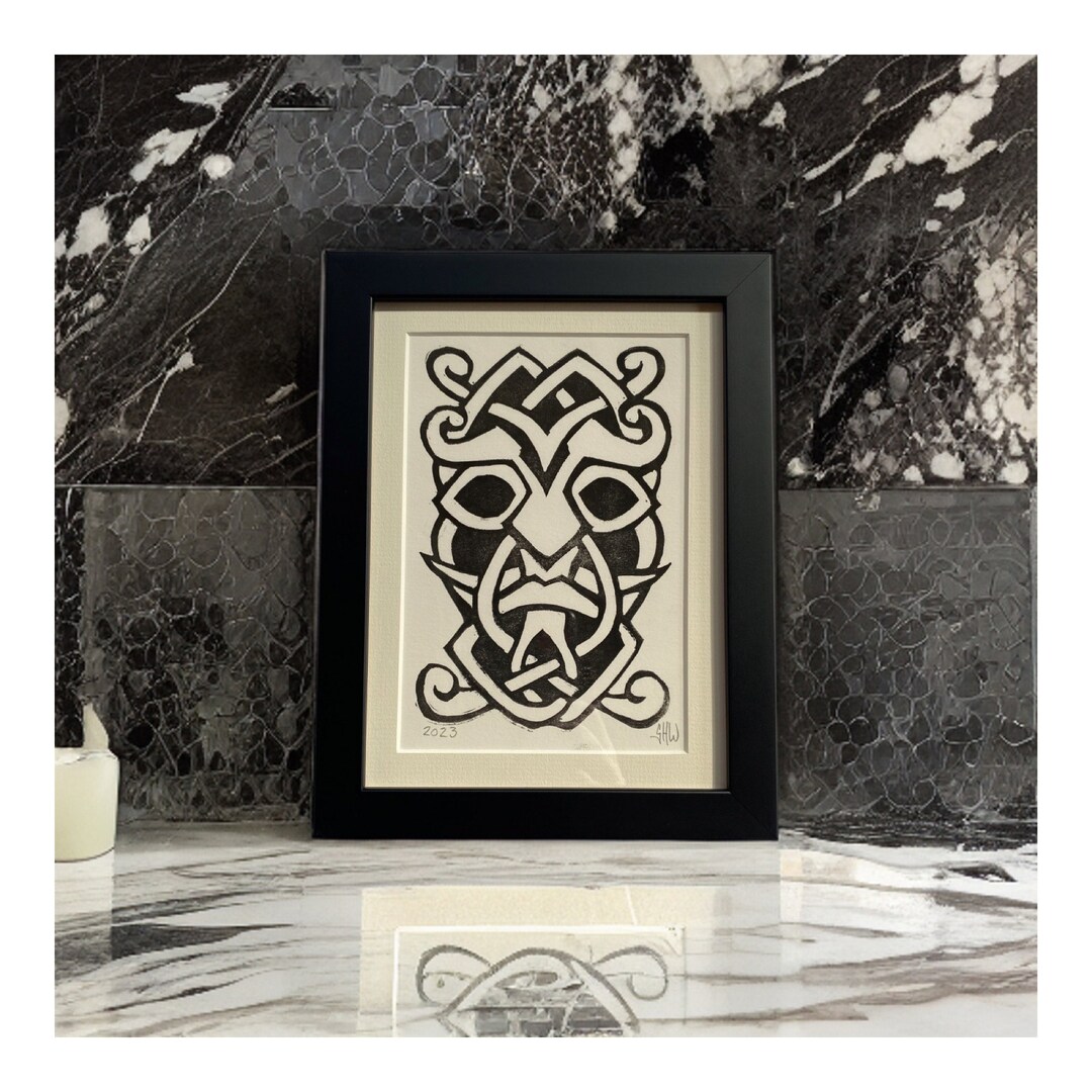 Norse God Mask Linocut Available Framed and Unframed - Etsy