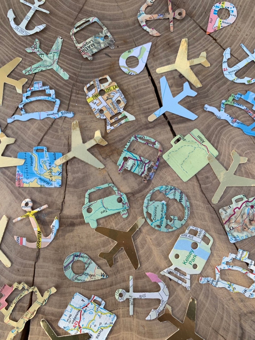 150 Travel Confetti Pieces Road Maps Atlas Shapes Gold - Etsy