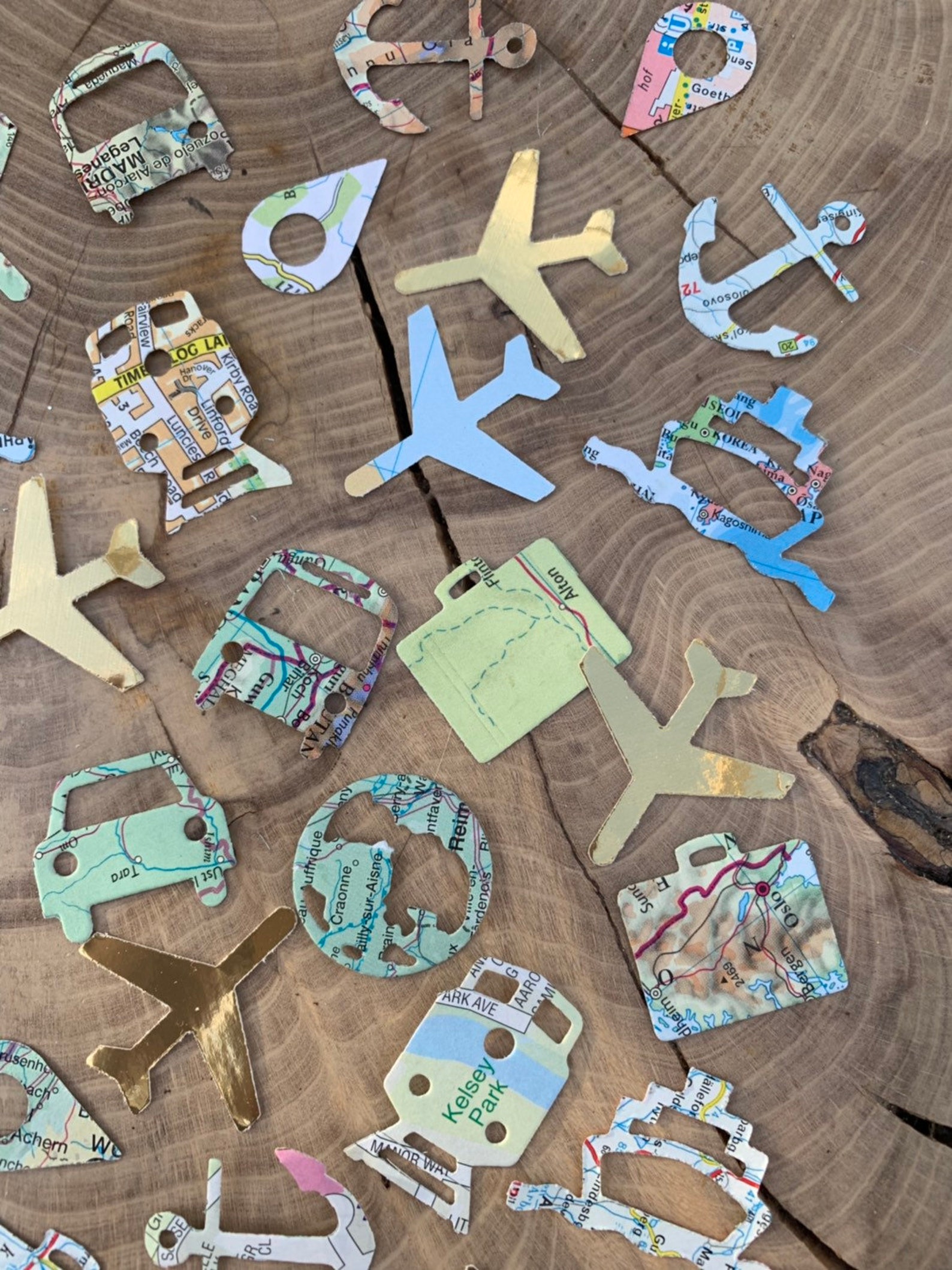 150 Travel Confetti Pieces Road Maps Atlas Shapes Gold | Etsy