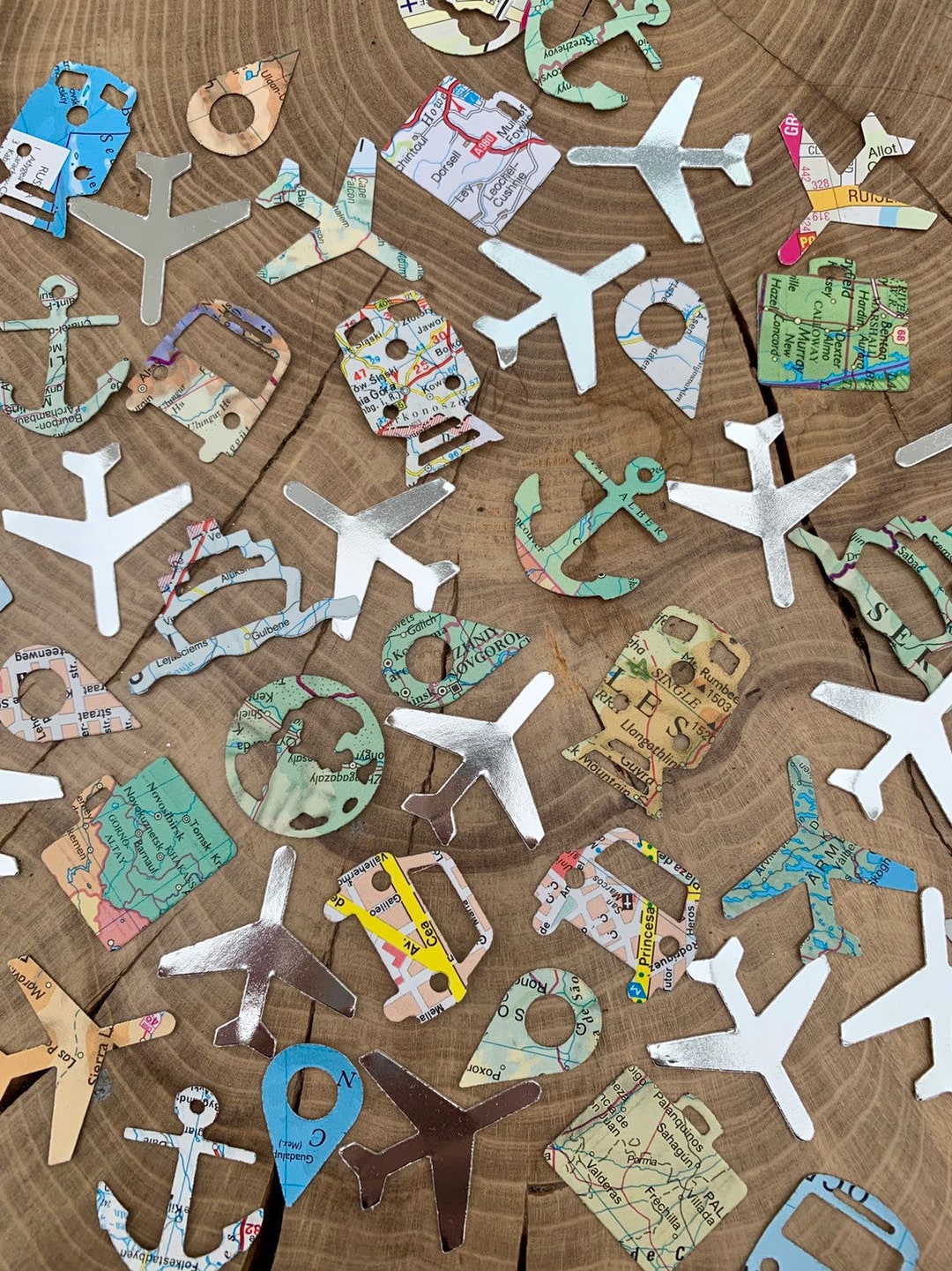 150 Travel Confetti Pieces Road Maps Atlas Shapes Silver - Etsy