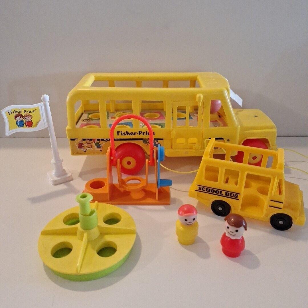 Vtg 1988 Fisher Price Little People School Playground Accessories Bus ...