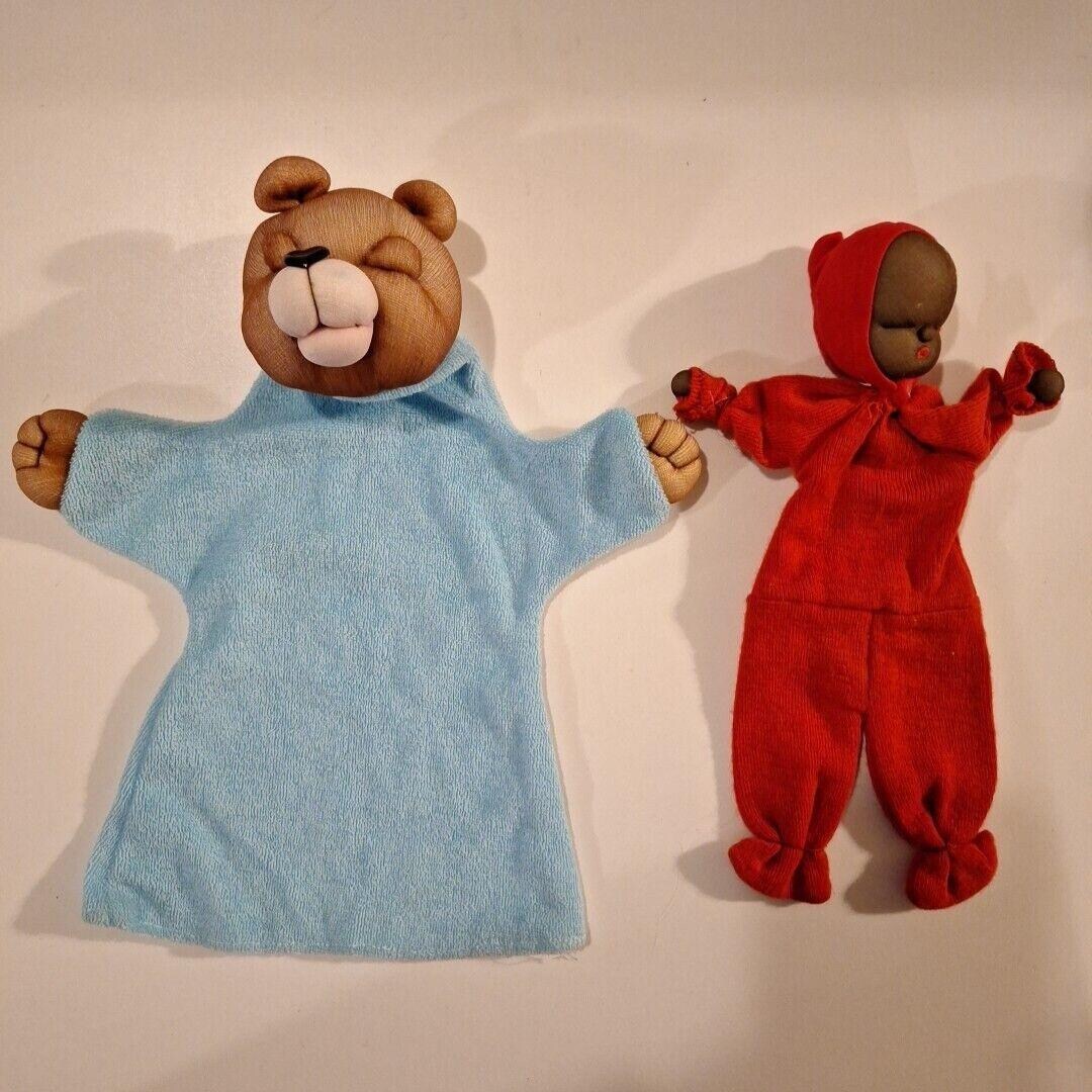 2 Vintage Panty Hose Hand Puppet Sleeping 11" Bear With Blue Robe ...