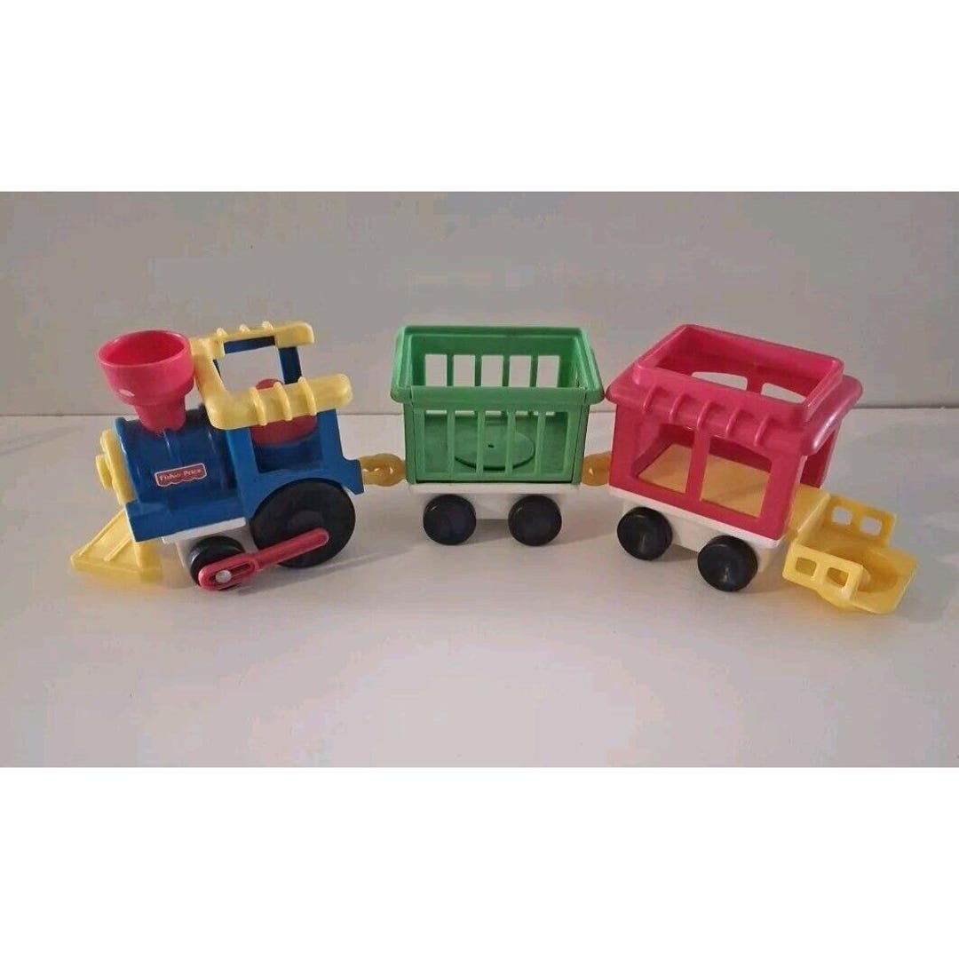 Vintage Fisher-price Train Set 1991 Plastic Toy With Engine & 2 Cars ...