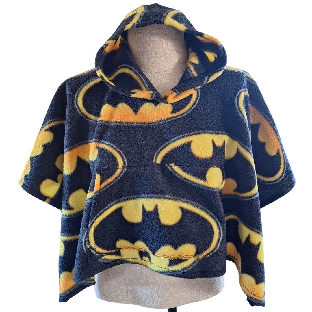 Handmade Batman Kids Fleece Poncho With Hood & Pocket Car Seat Black ...