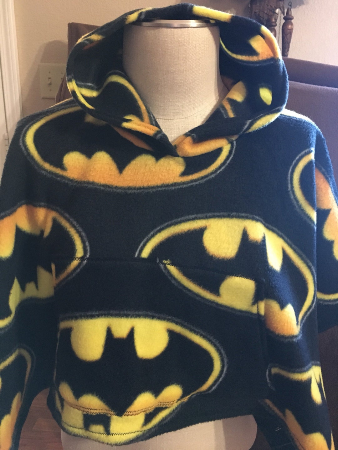 Batman Symbol Childs, Size Small Fleece Poncho Black Yellow Gold With ...