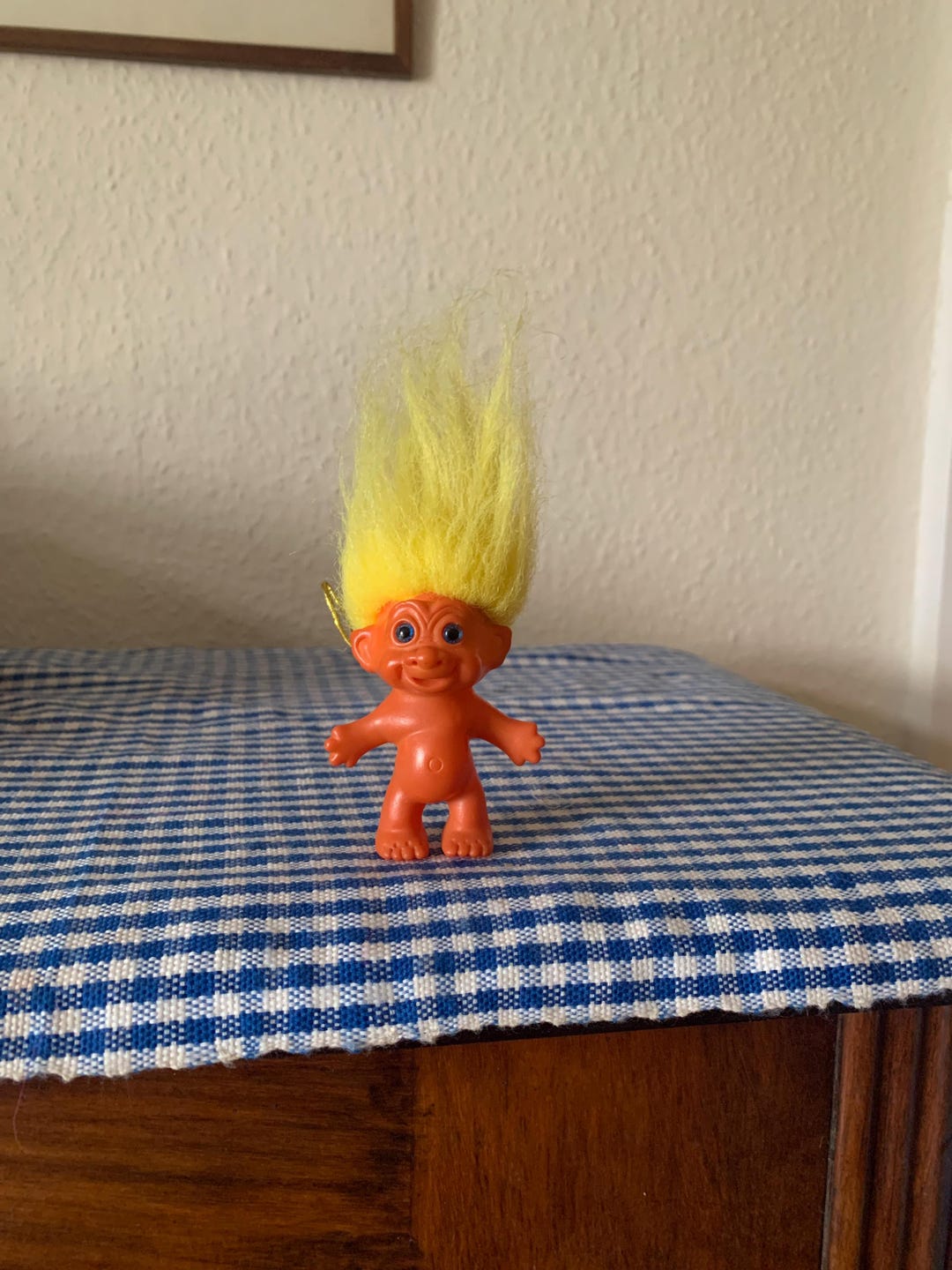 Vintage, 1980s, 1990s, Small, Hanging, Yellow Hair, Hard Plastic, Troll ...