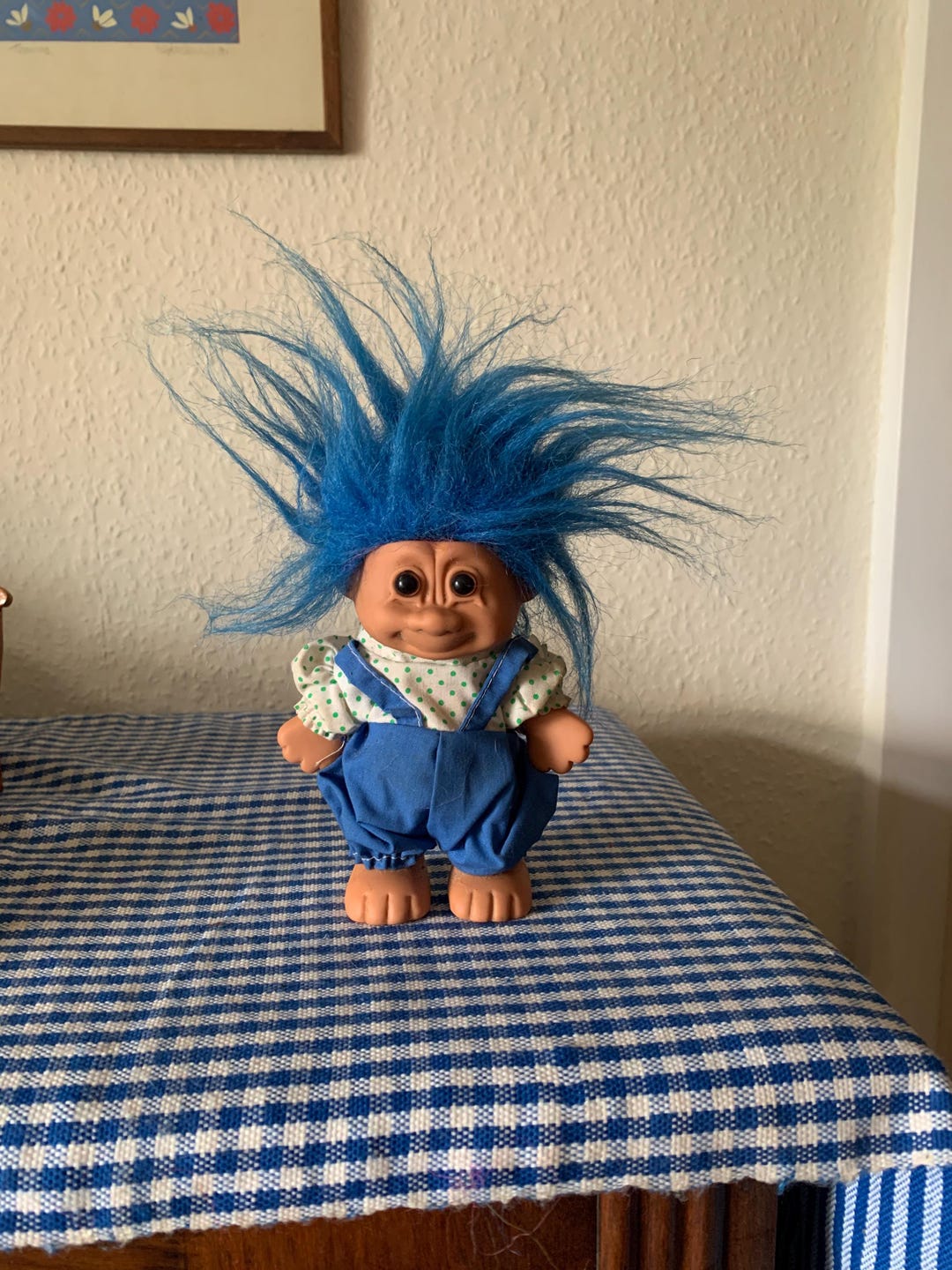 Vintage, Blue Hair, Troll, Doll, Figure, In, Blue, White, Polkadot ...