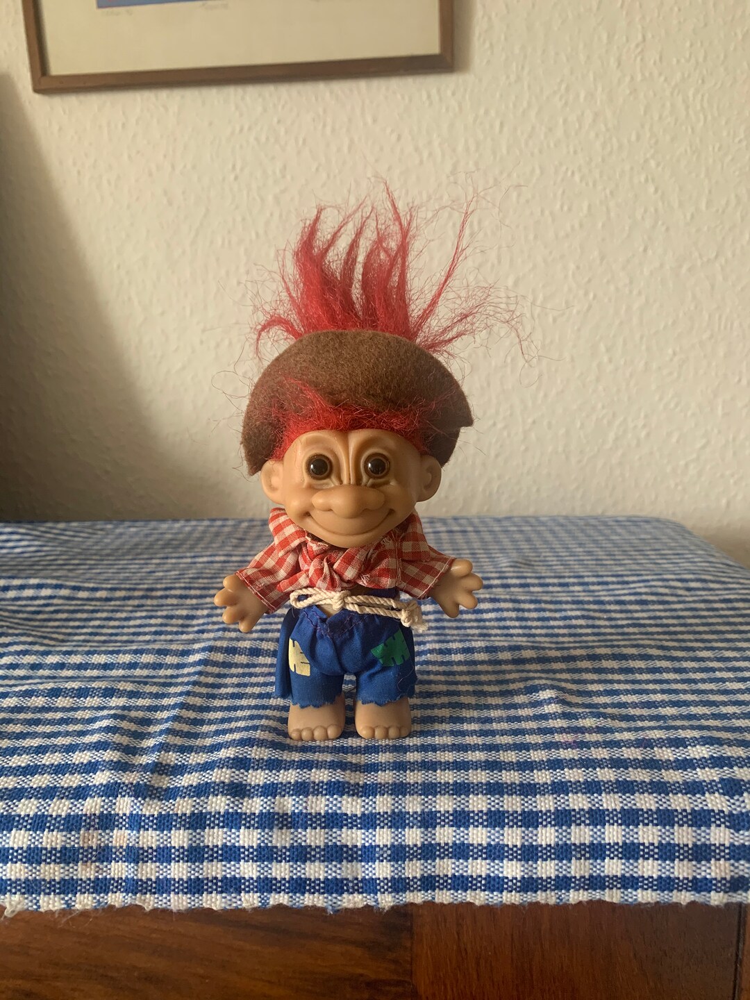 Vintage, Russ, Red Hair, Farmer, Troll, Doll, Figure, Check Shirt ...