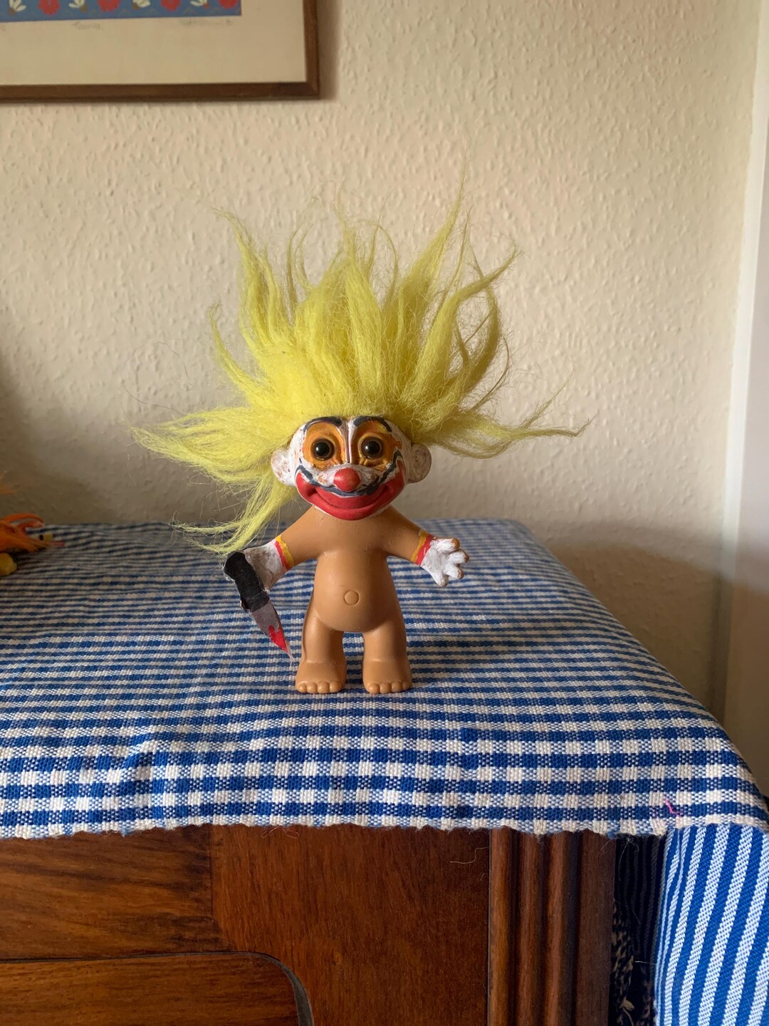 Vintage, Altered, Russ, Yellow Hair, Killer, Clown, Troll, Doll, Figure ...