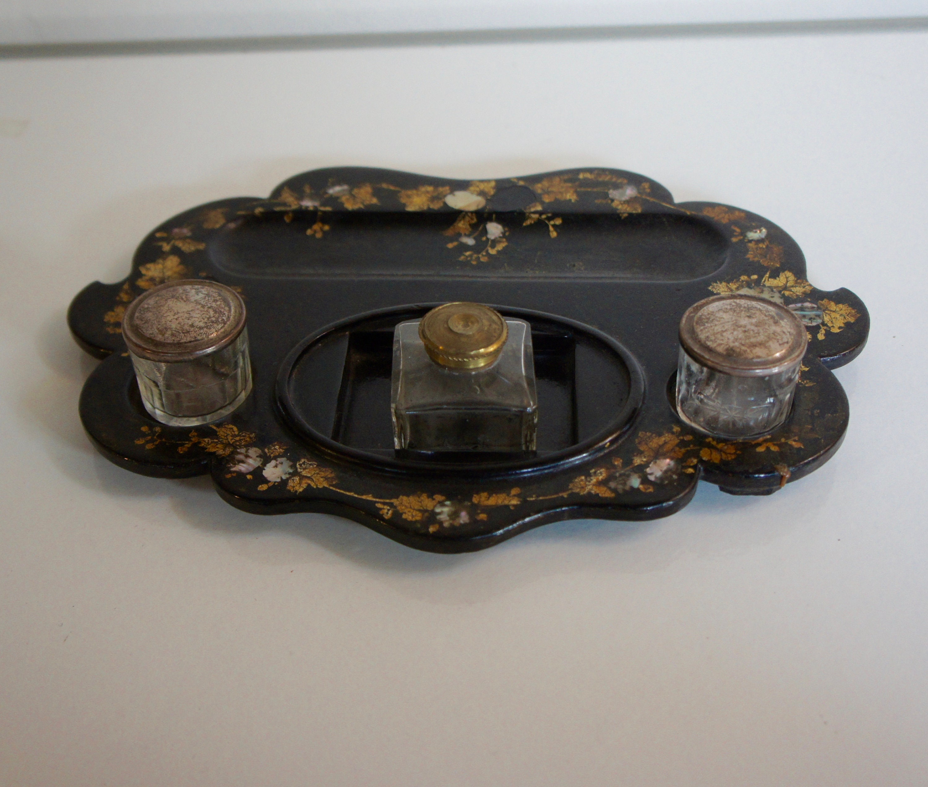 Beautiful, Antique, Victorian, Vintage, Black, Ink Stand, Desk Stand ...