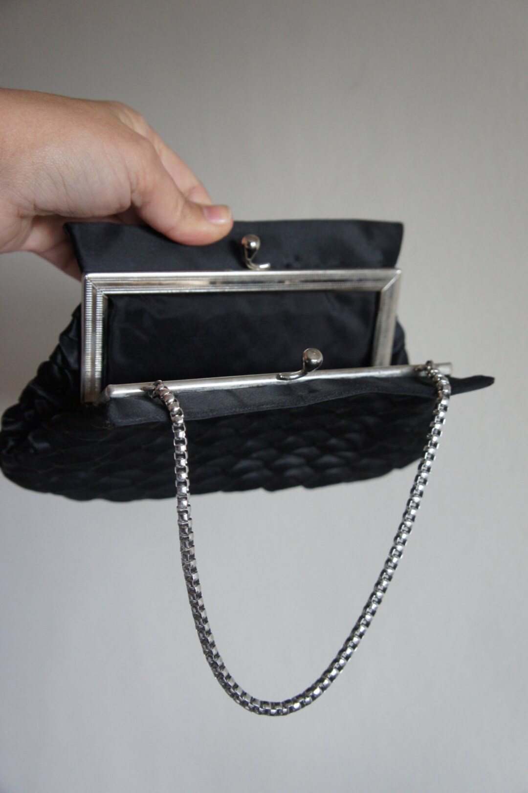 A Glamorous Vintage Bag Clutch Purse in Black Satin Stitched in A ...